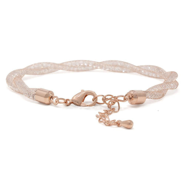 Rose Gold Tone Twisted Bracelet Mesh with Crystals